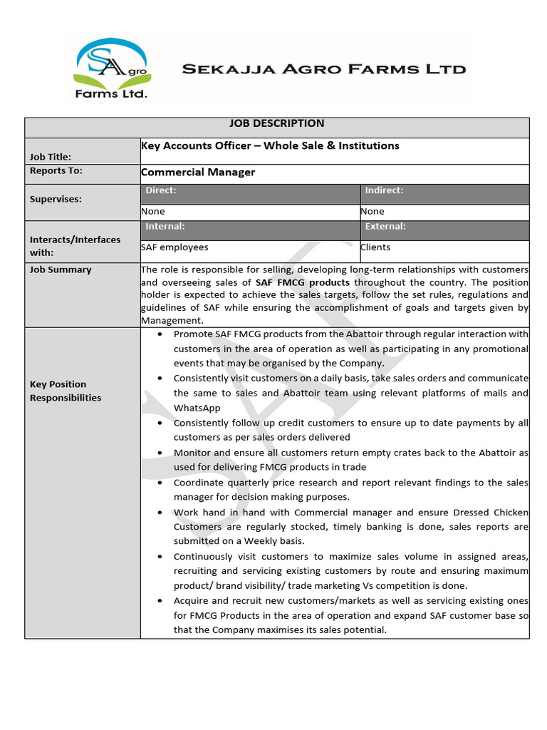 Key Accounts Officer Job Description | PDF | Sales | Marketing