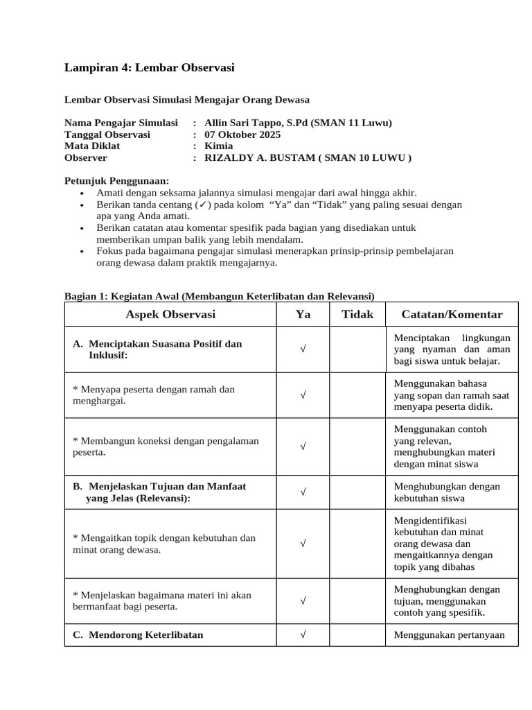 Observasi Allin Sari T. SMAN 1 Lamasi | PDF