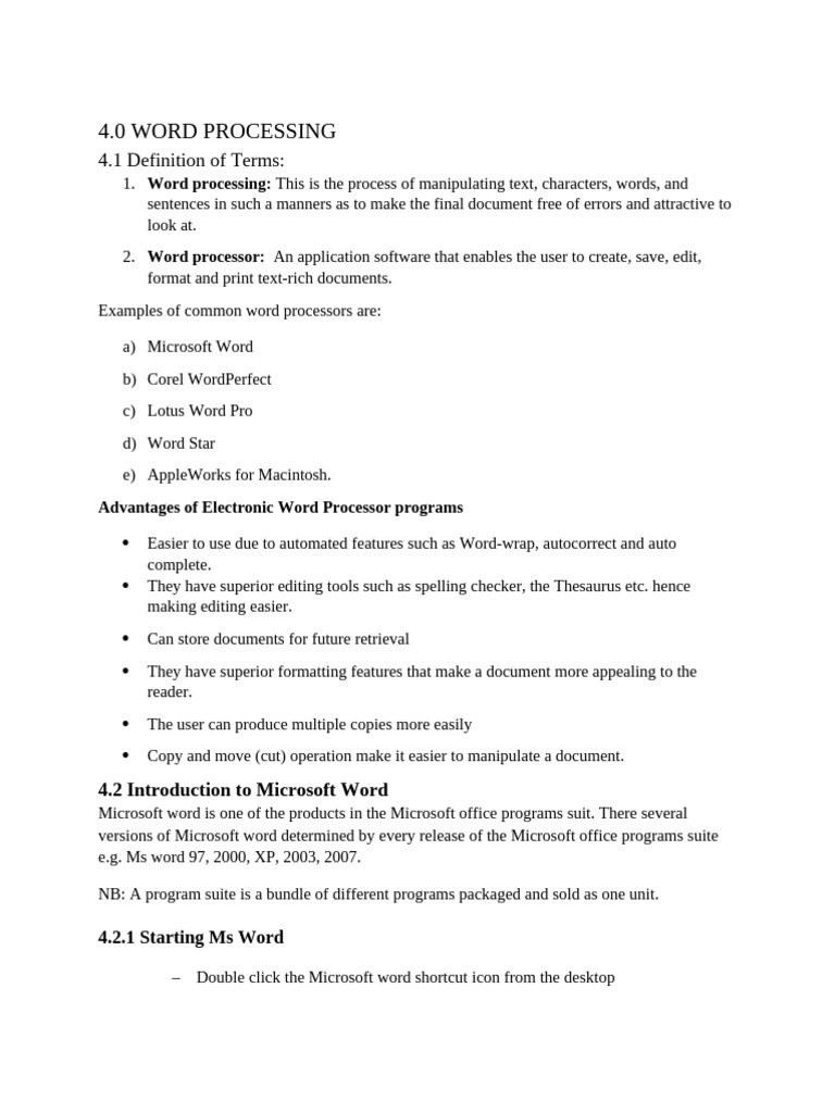 Word Processing Basics and Microsoft Word Guide | PDF | Window ...