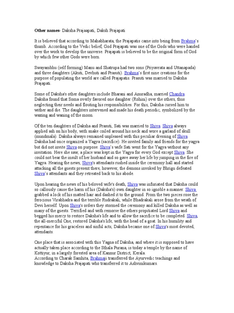 daksha prajapati | Hindu Mythology | Hindu Gods