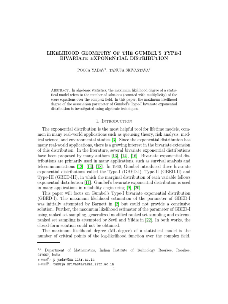 LIKELIHOOD GEOMETRY OF THE GUMBEL’S TYPE-I BIVARIATE EXPONENTIAL ...