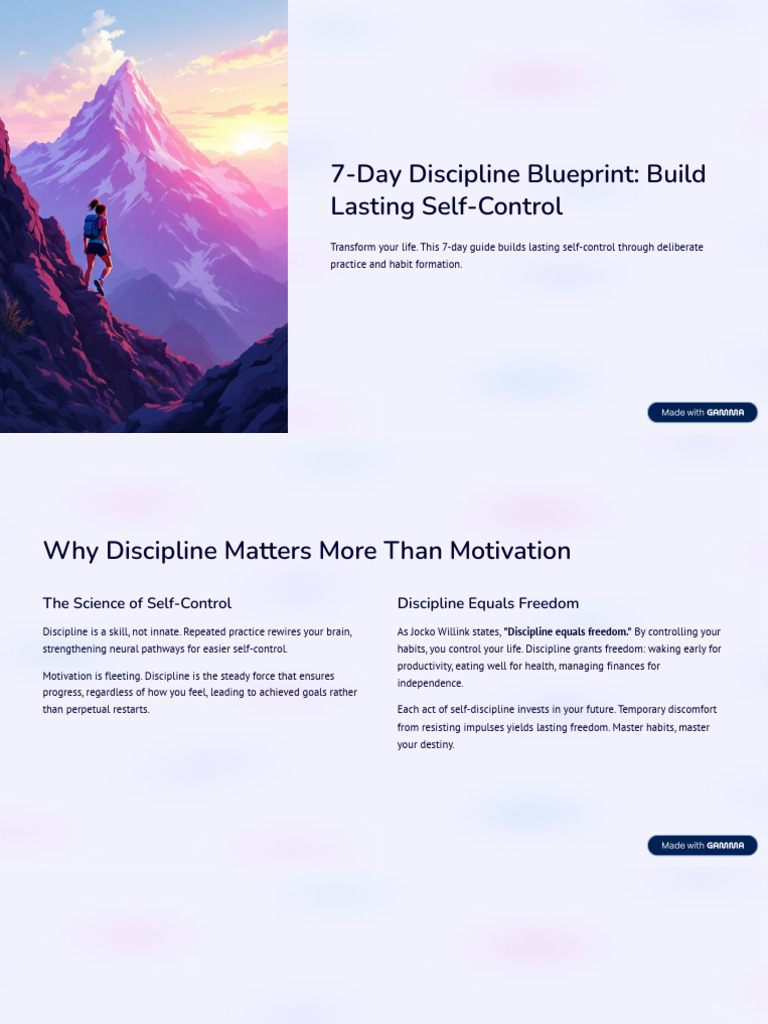 7 Day Discipline Blueprint Build Lasting Self Control | PDF ...