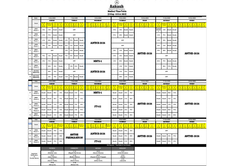Medical Time-Table: Oct 2025 Schedule | PDF