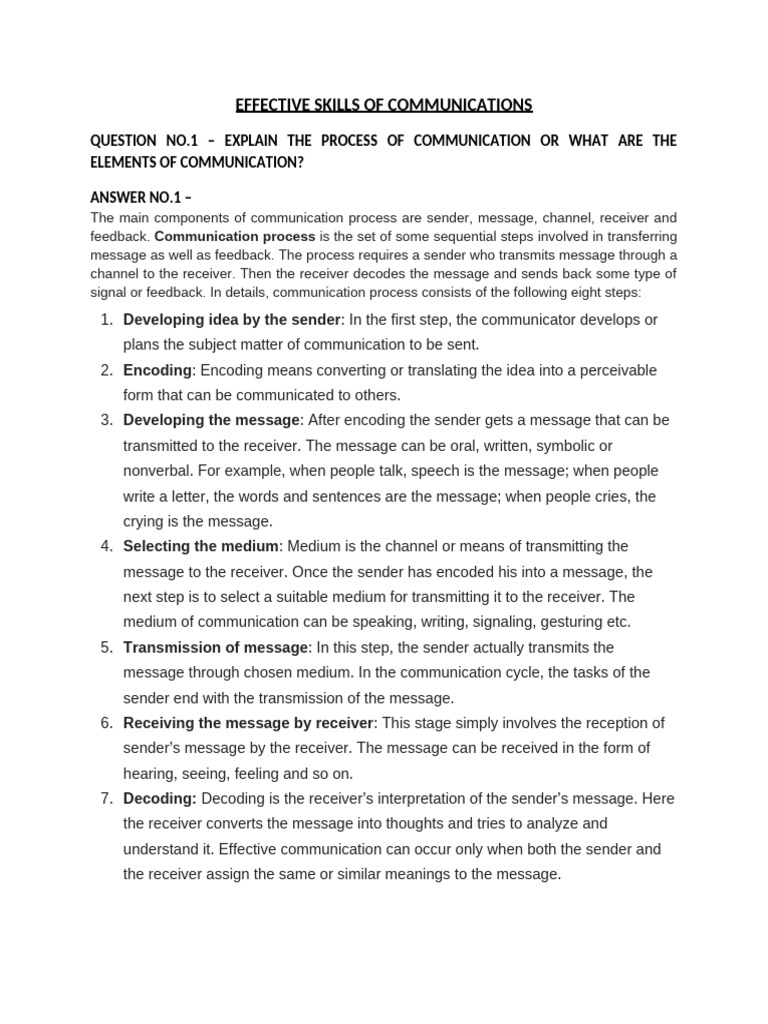 Effective Skills of Communications-Questions & Answers-Sem 1-No.1 ...