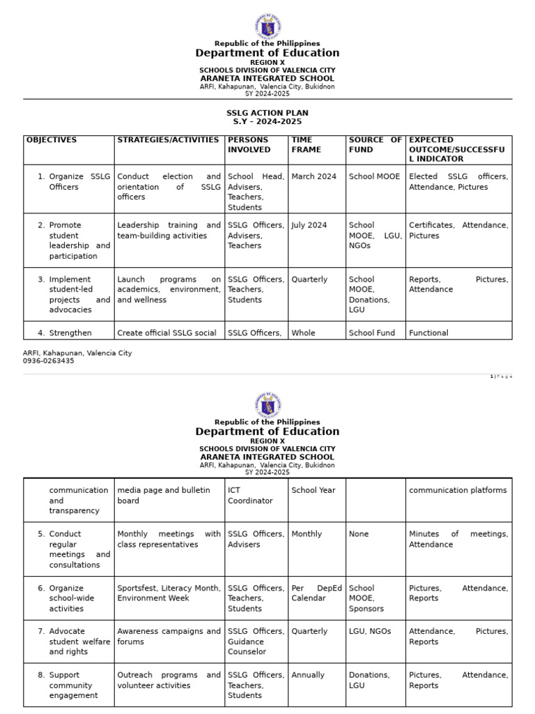 SSLG_Action Plan | PDF