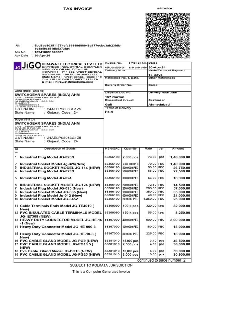 Tax Invoice | PDF | Electrical Connector | Payments