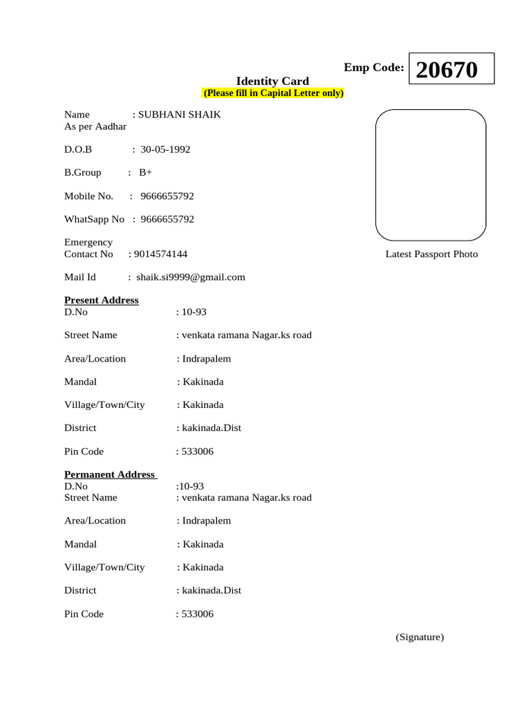 My Id Card Details | PDF