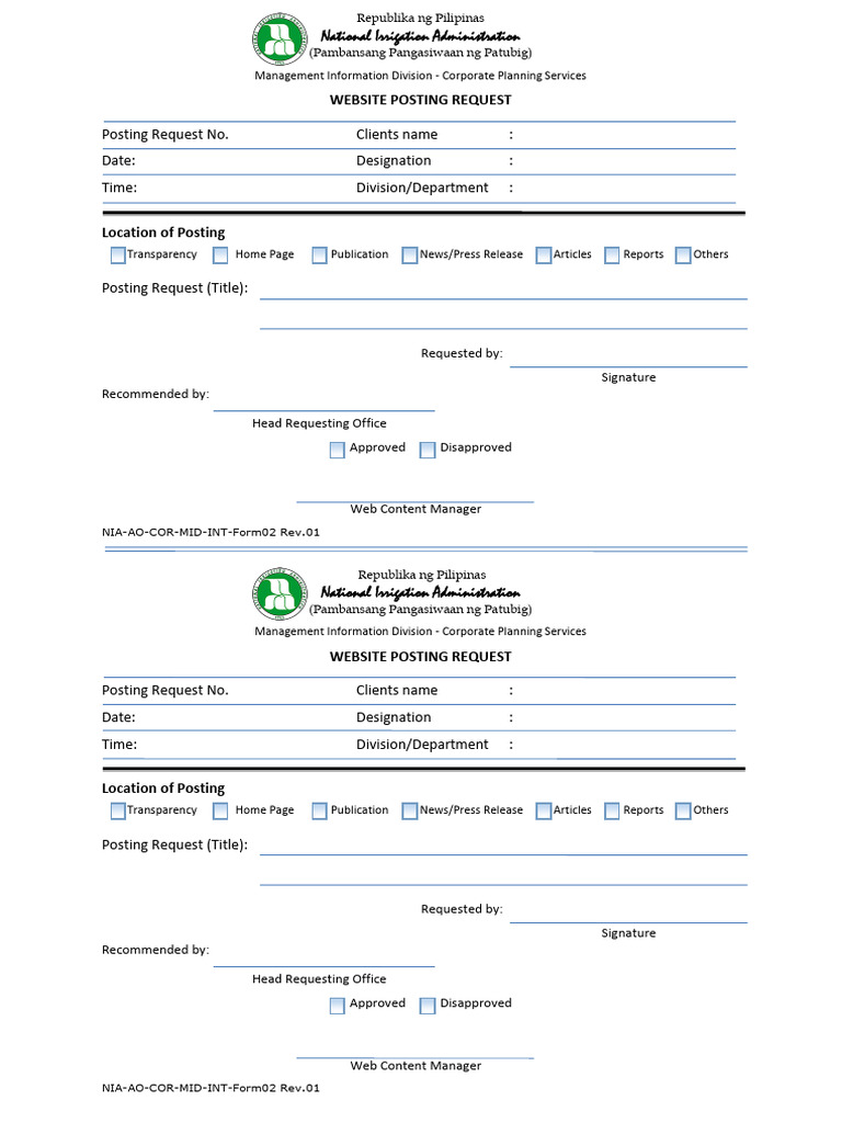 Request For Posting Form - Revised | PDF