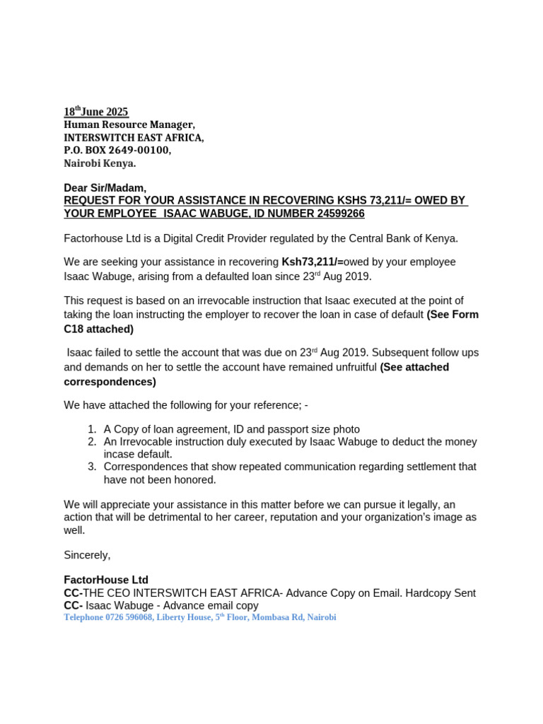 Request for Loan Recovery Assistance | PDF