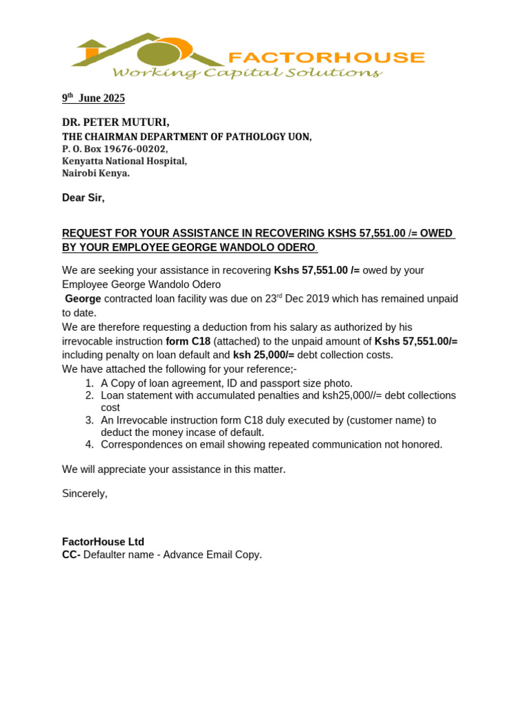 Letter of Recovery Template | PDF