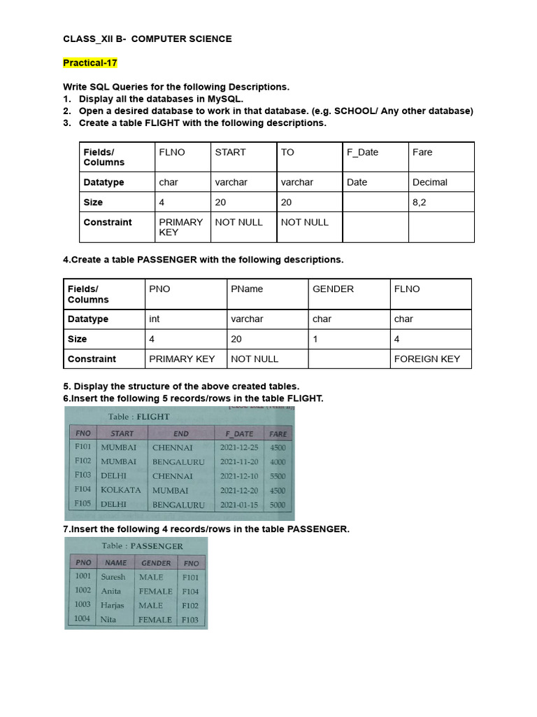 Class - Xii B - Cs-Sql-Practicals | PDF | Table (Database) | Computer Data