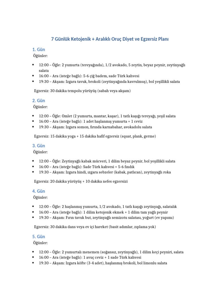 Ketojenik Aralikli Oruc 7 Gun Plan | PDF