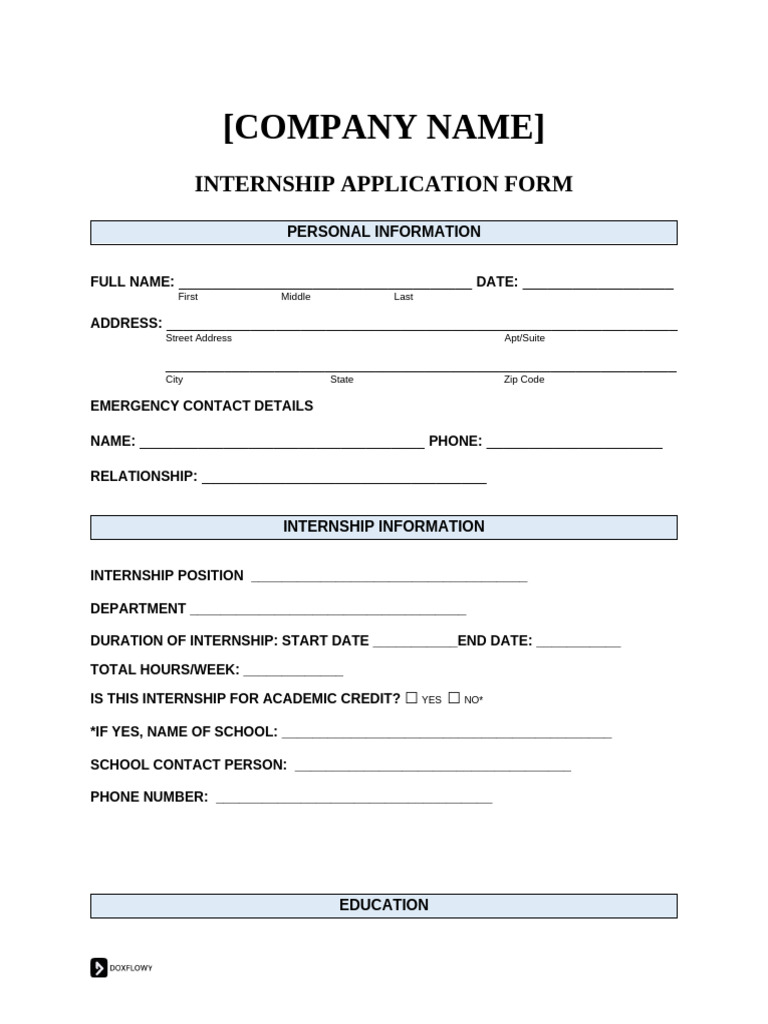 Internship Application Form | PDF | Internship | Job Hunting
