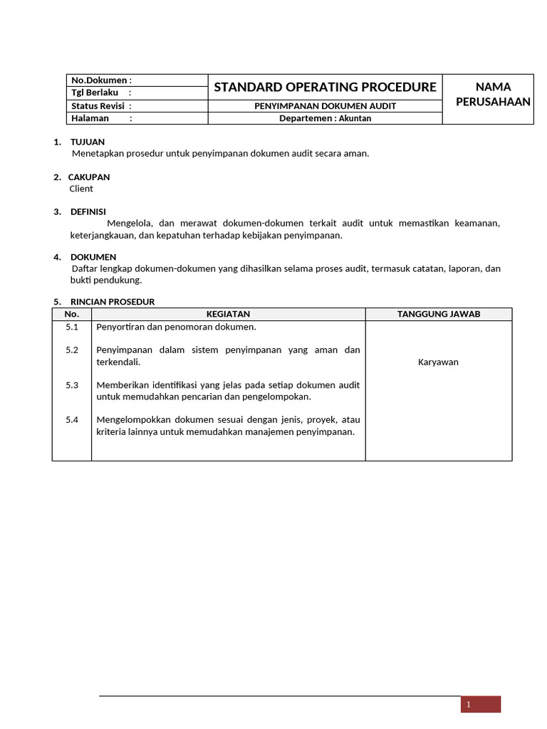 Sop Penyimpanan Dokumen Audit | PDF
