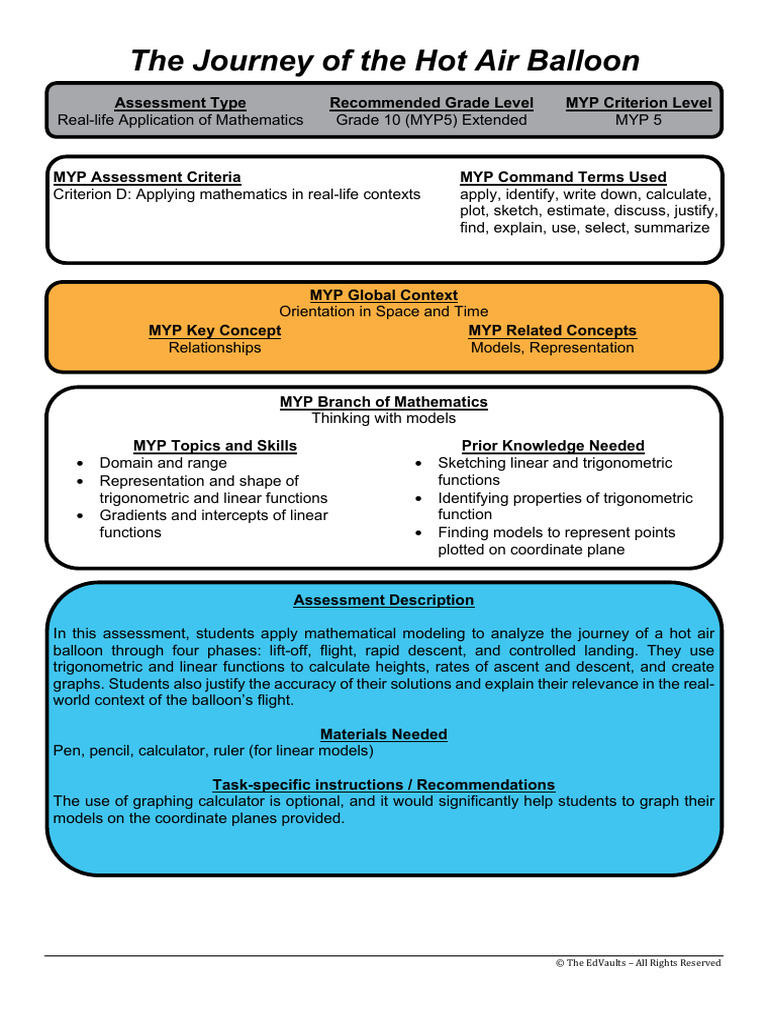 Hot Air Balloon Math Modeling Assessment | PDF | Function (Mathematics ...