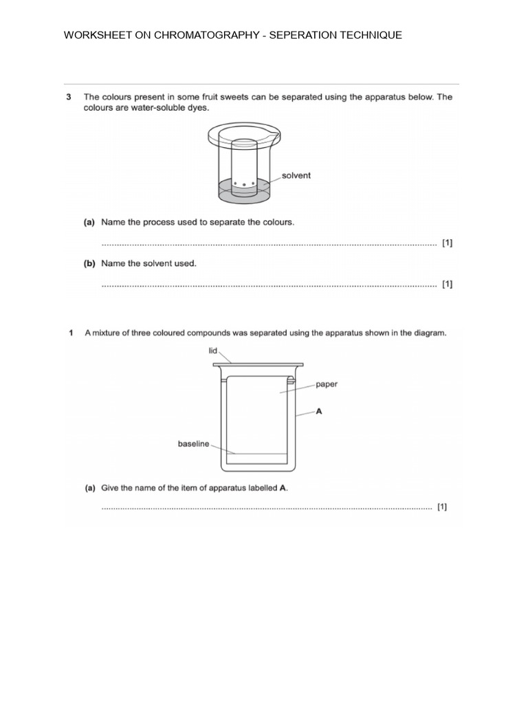 Chromatography Separation Technique Worksheet | PDF