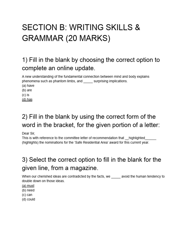 Writing Skills & Grammar Exercises | PDF | Human Communication
