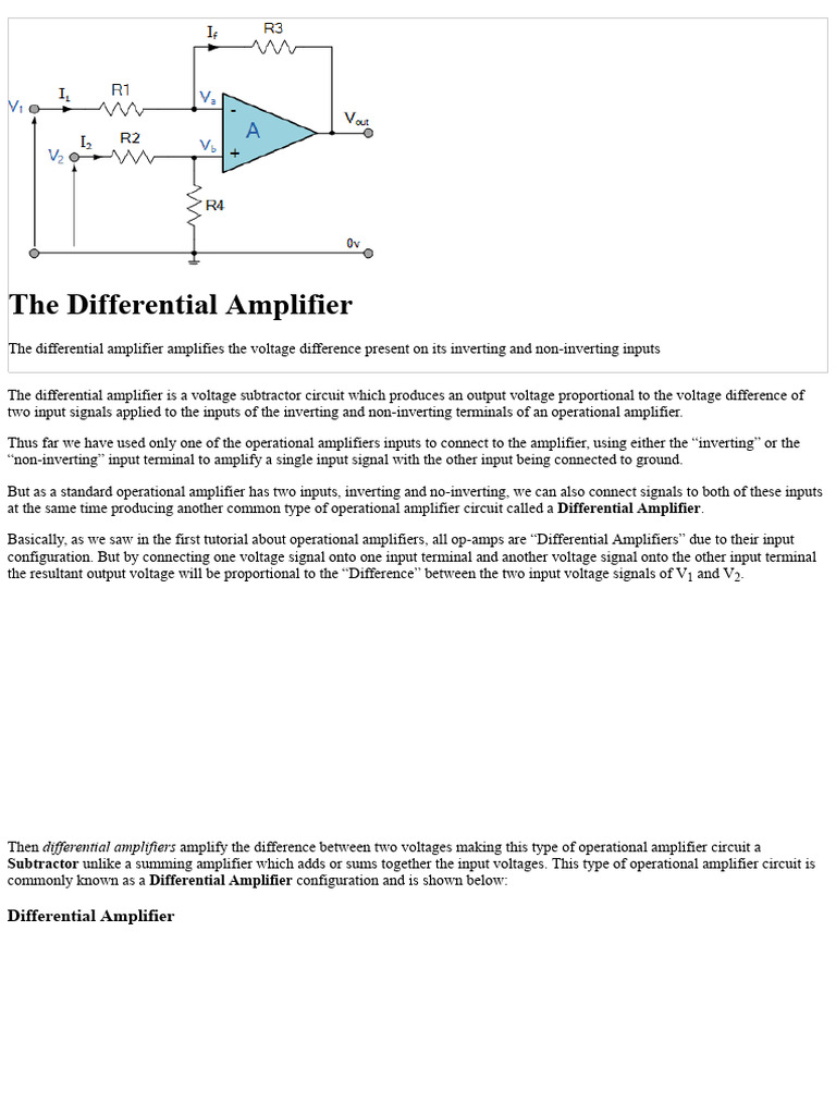 5. Differential Amplifier - The Voltage Subtractor | PDF | Amplifier | Operational Amplifier