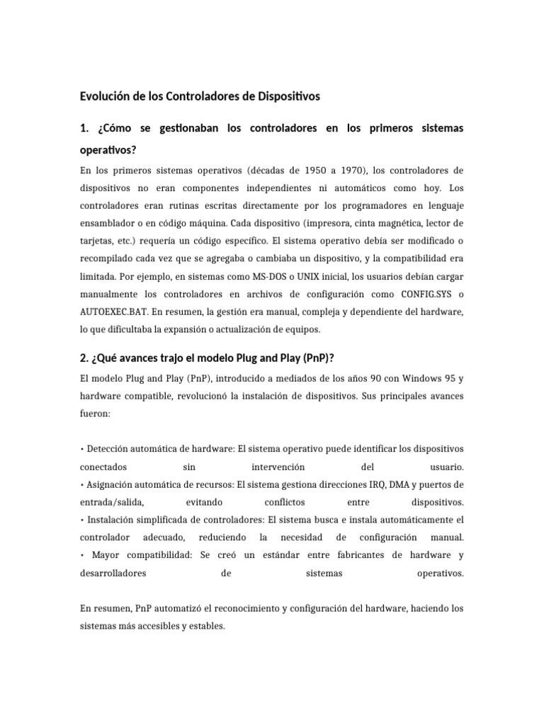 Evolución de Controladores de Dispositivos | PDF | Hardware de la ...