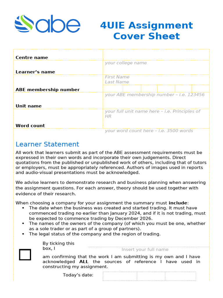 4UIE Assignment Cover Sheet | PDF