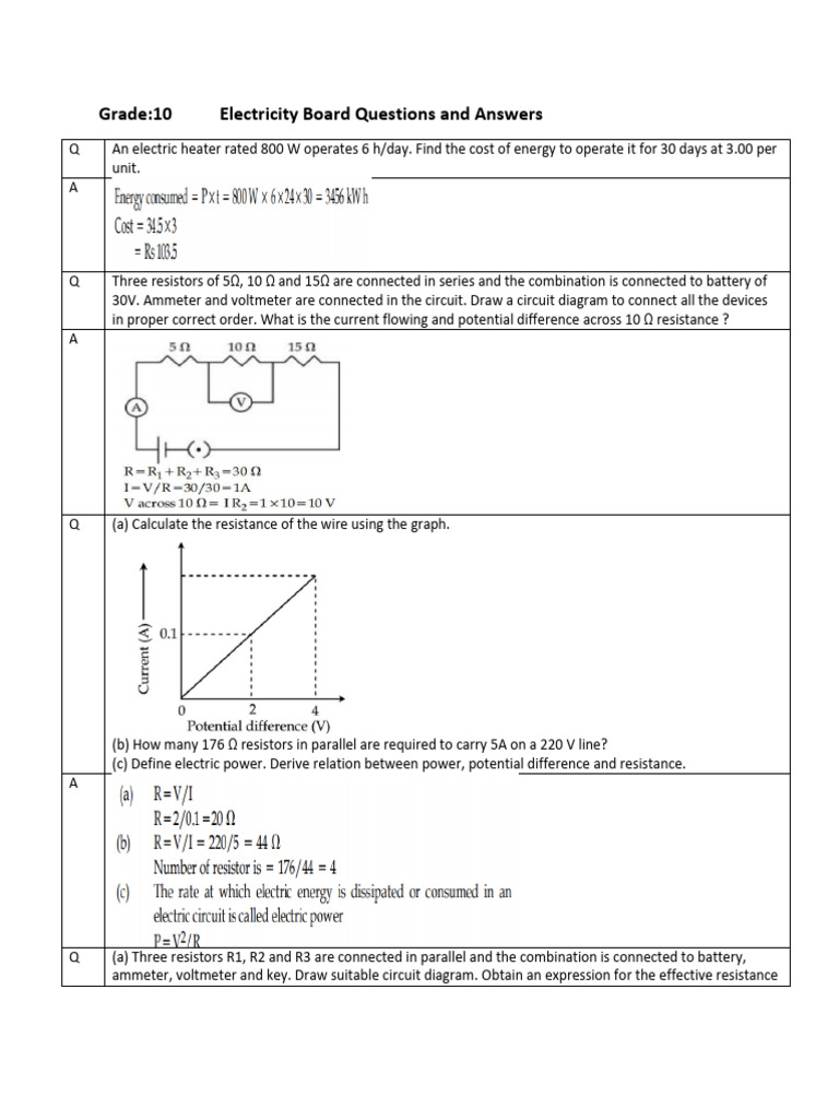 Electricity Board Q&A for Grade 10 Students | PDF | Voltage | Series ...