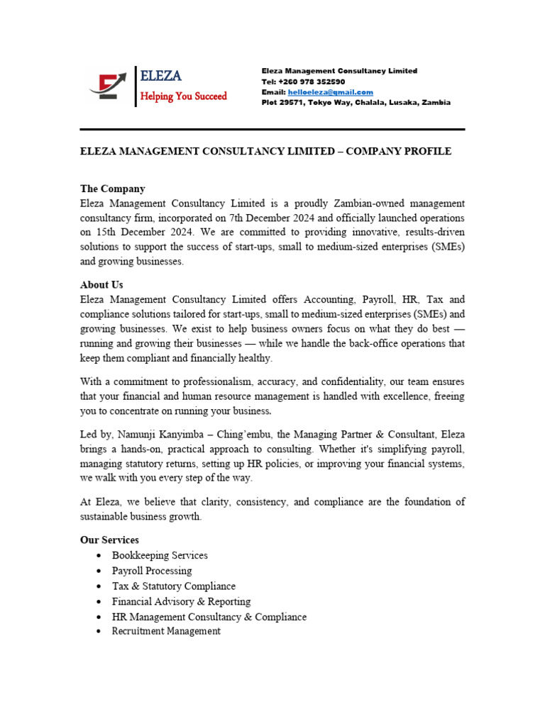 Eleza Company Profile | PDF | Human Resource Management | Business