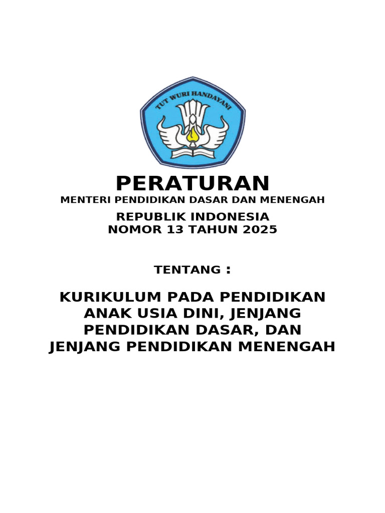 Kurikulum Pada Pendidikan Anak Usia Dini, Jenjang Pendidikan Dasar, Dan ...