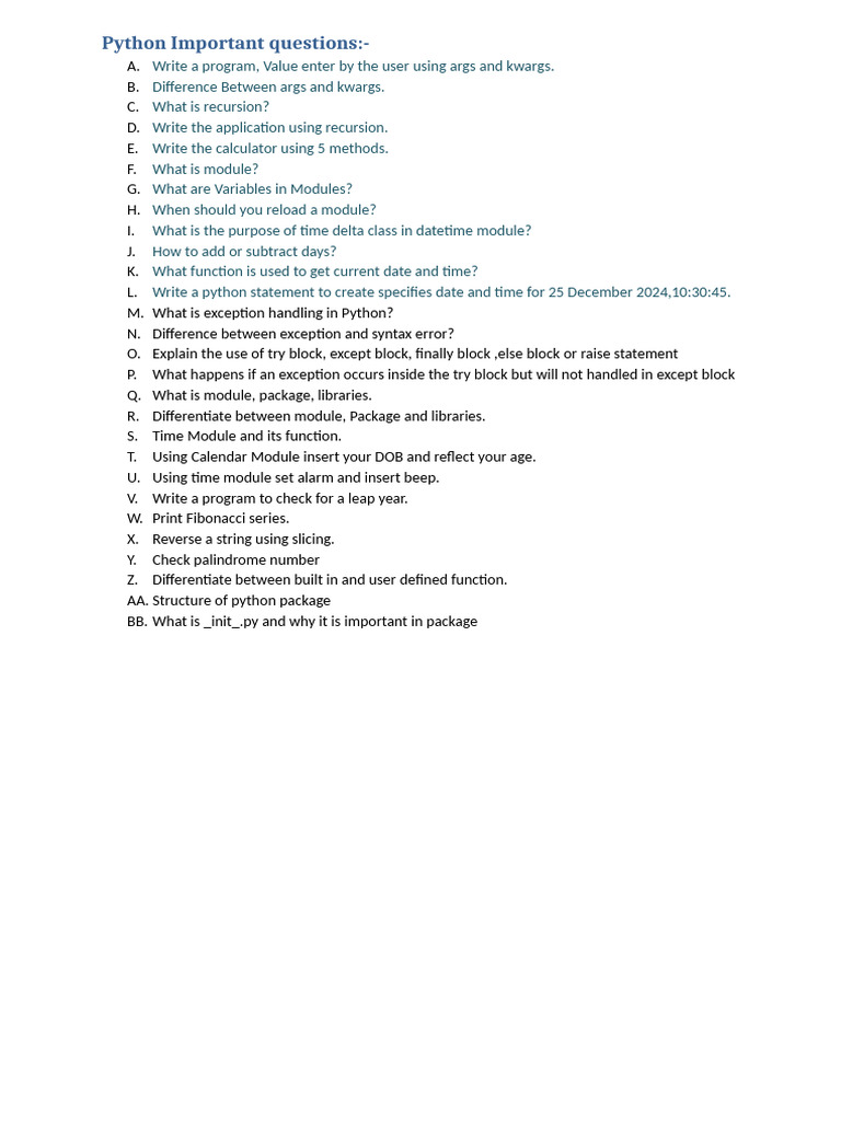Python Important Questions | PDF