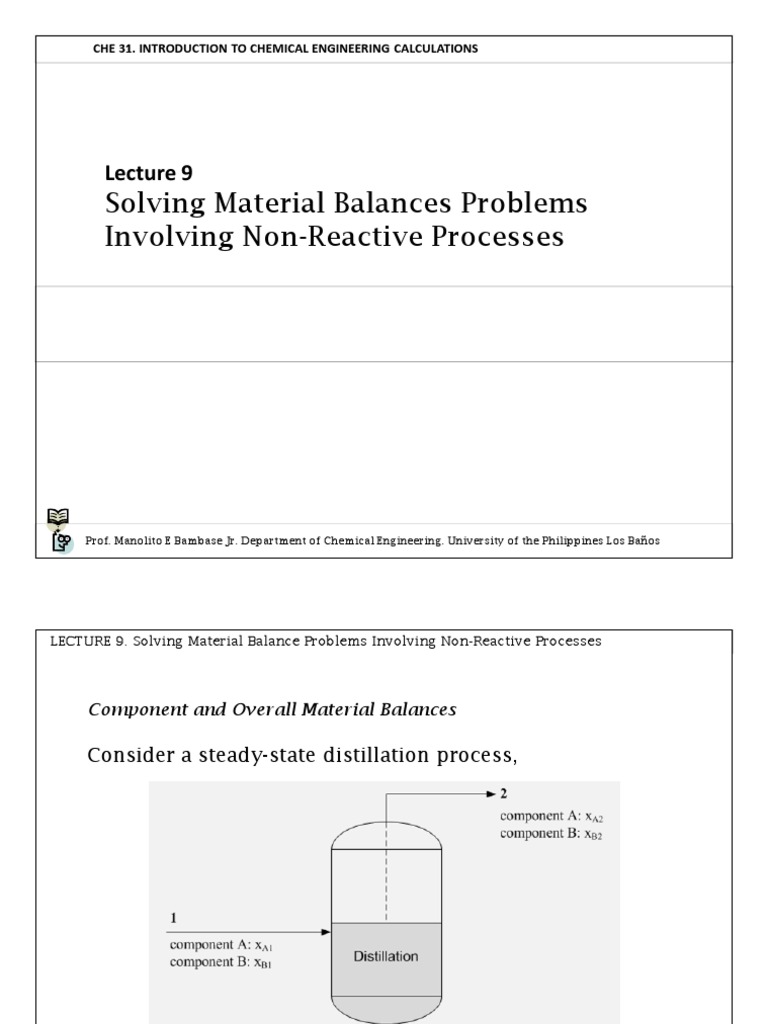 Lect09-Matbal Nonreactive Process | PDF | Distillation | Physical Chemistry