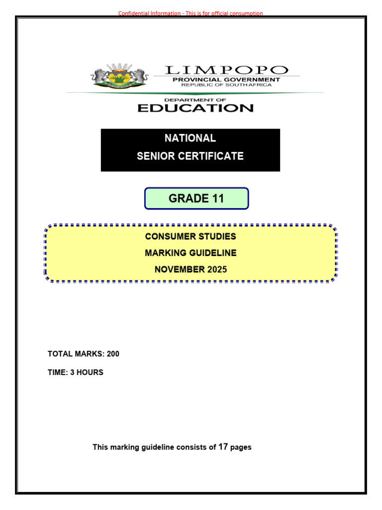 Grade 11 Consumer Studies Marking Guide | PDF | Credit Card | Foods