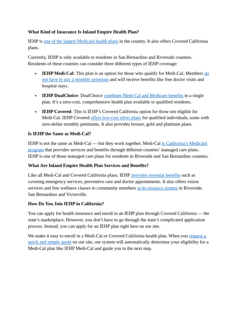 IEHP Insurance Overview and Options | PDF