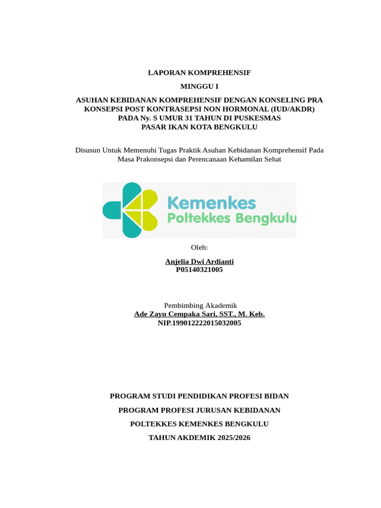 Lk Minggu 1 (Iud Atau Akdr) Prakonsepsi Postkontrasepsi | PDF