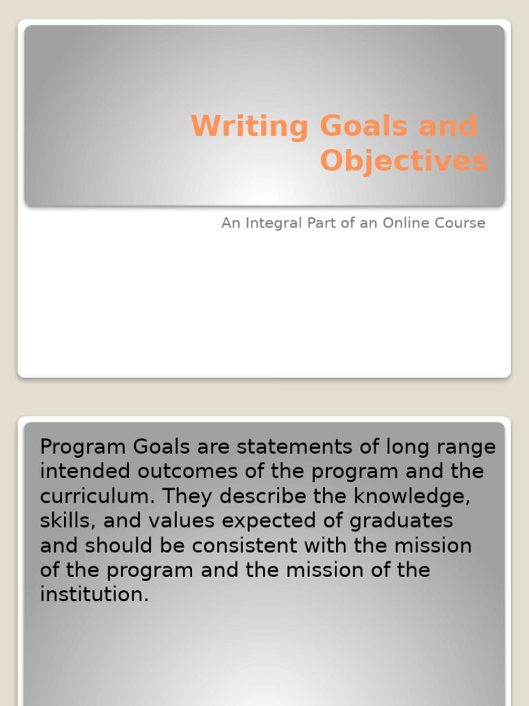 Writing Goals and Objectives | PDF | Goal | Performance Indicator