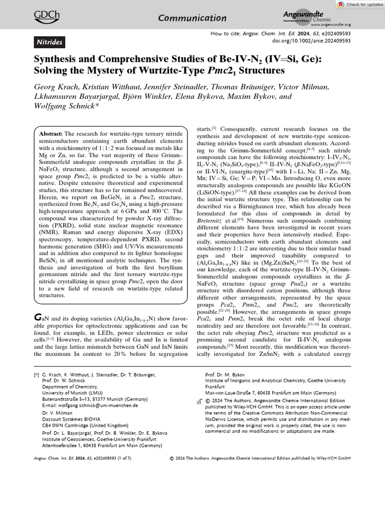 Angew Chem Int Ed - 2024 - Krach - Synthesis and Comprehensive Studies ...