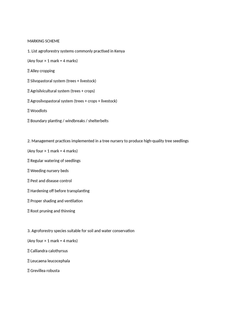 Agro Forestry Marking Scheme | PDF | Grafting | Plant Nursery