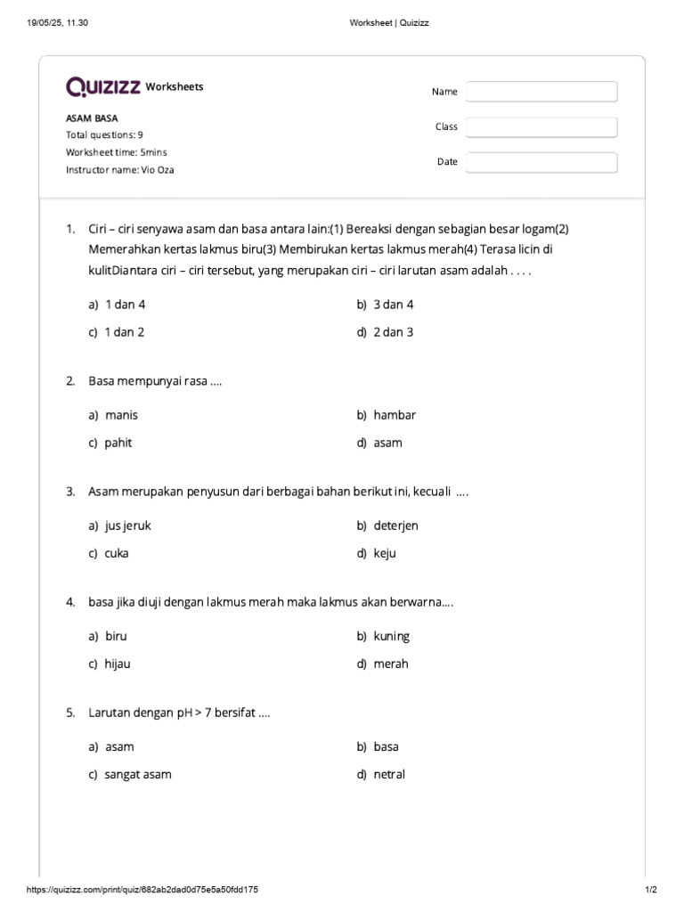 Worksheet _ Quizizz | PDF