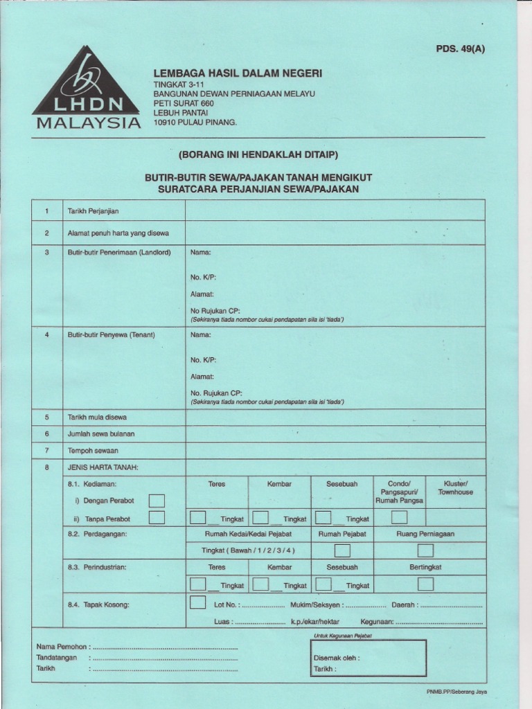 Tenancy Agreement Stamping Form PDS.49A | PDF