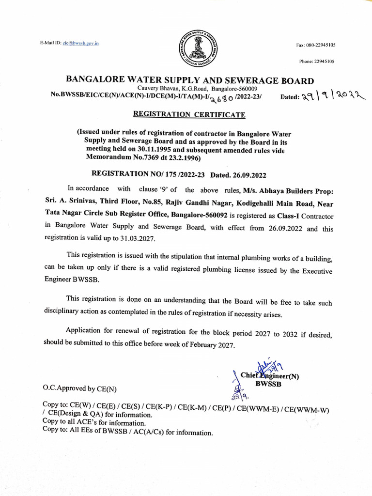Abhaya BWSSB Licence | PDF | Water Supply And Sanitation
