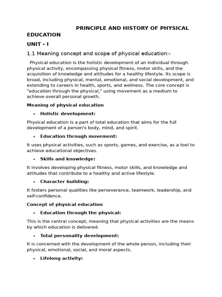 Principle and History of Physical Education Notes | PDF | Physical ...