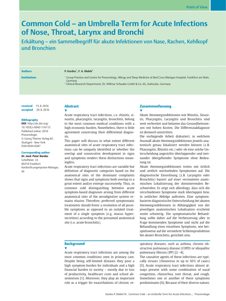 Common Cold An Umbrella Term For Acute Infections of Nose, Throat ...