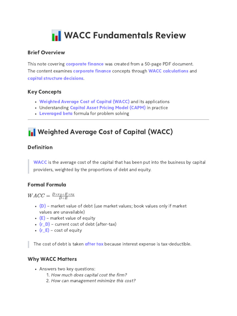 WACC and Capital Structure Insights | PDF | Cost Of Capital | Capital ...