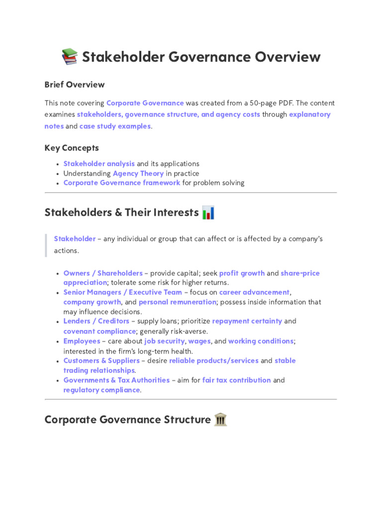 Stakeholder Governance and Agency Theory | PDF | Corporate Governance ...