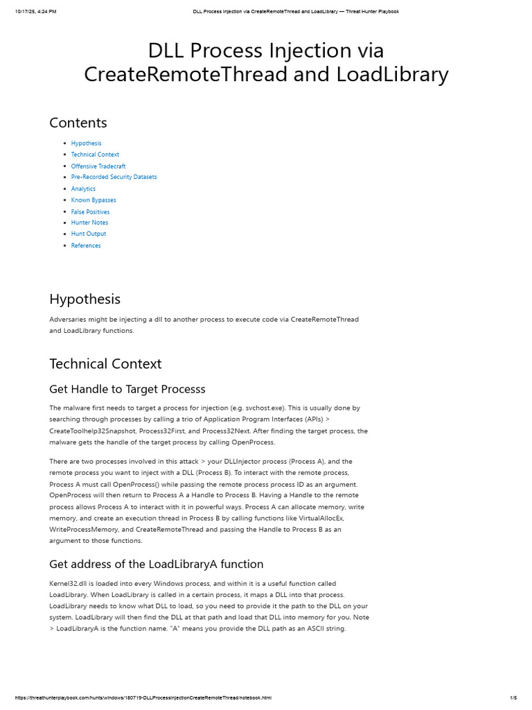 DLL Process Injection via CreateRemoteThread and LoadLibrary — Threat ...