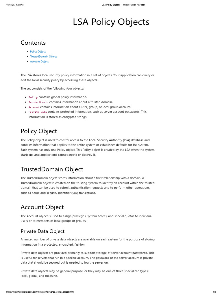 LSA Policy Objects — Threat Hunter Playbook | PDF | Data | Computing
