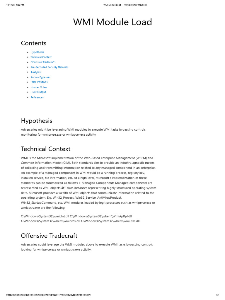 WMI Module Load — Threat Hunter Playbook | PDF | Windows Registry ...