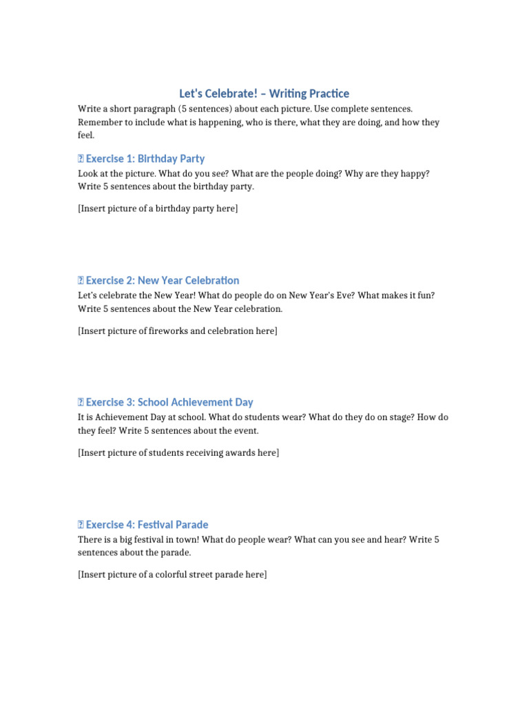 Lets Celebrate Writing Practice P1 | PDF