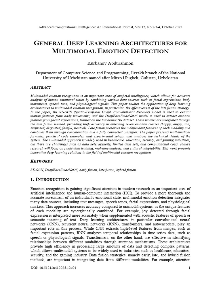 General Deep Learning Architectures for Multimodal Emotion Detection ...