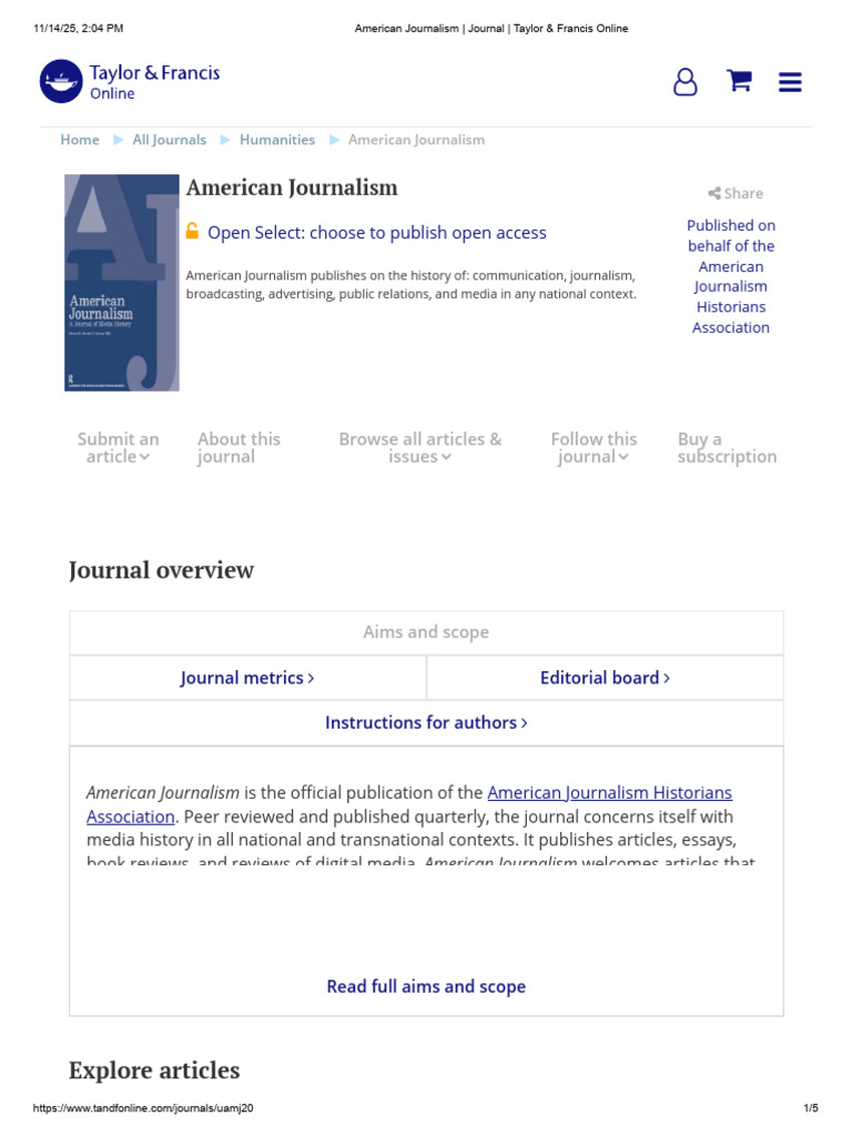American Journalism - Journal - Taylor & Francis Online | PDF | Open ...