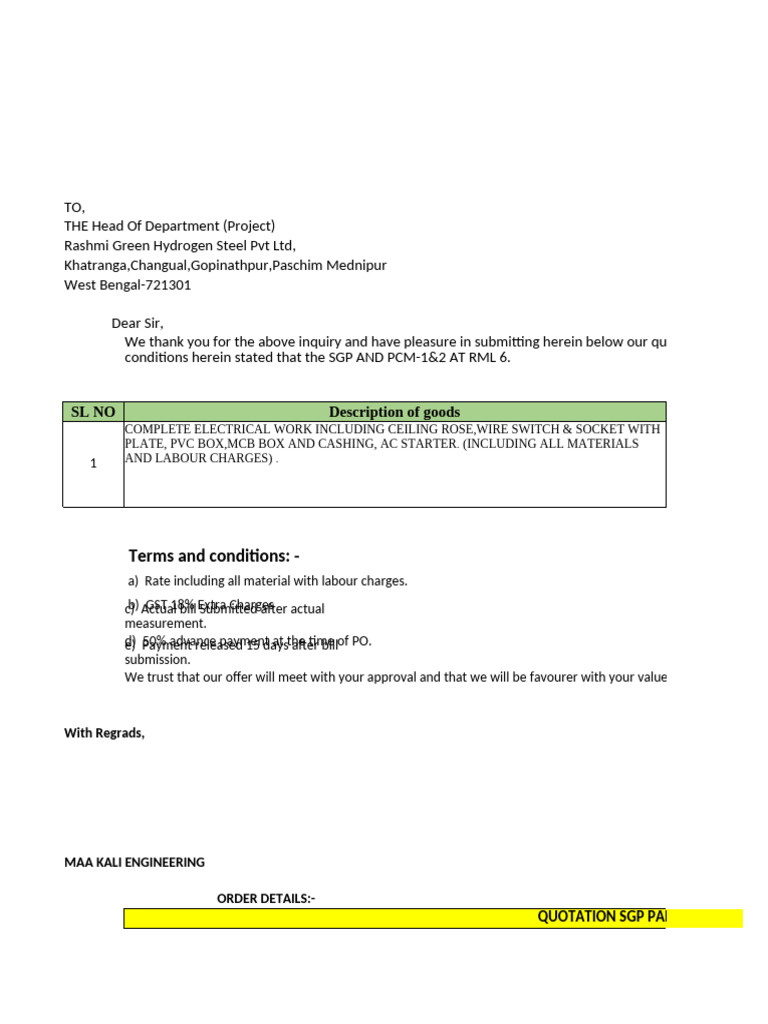 Quotation for Electrical Work Supplies | PDF | Electrical Equipment ...