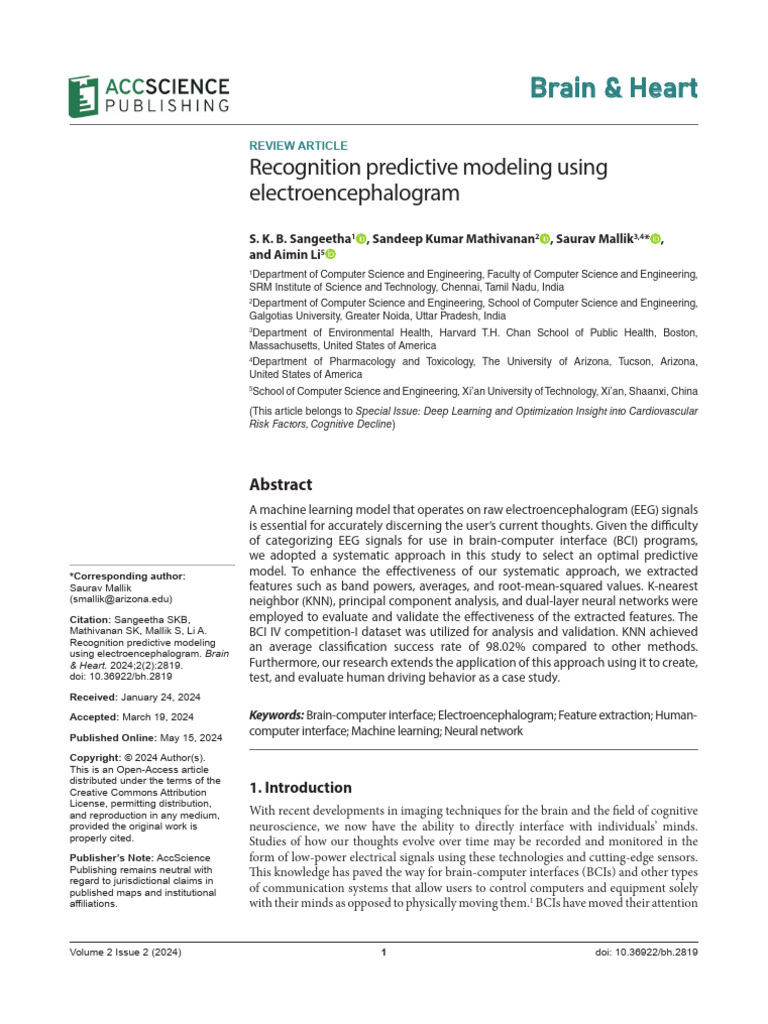 Recognition Predictive Modeling Using Electroencephalogram | PDF | Electroencephalography | Brain